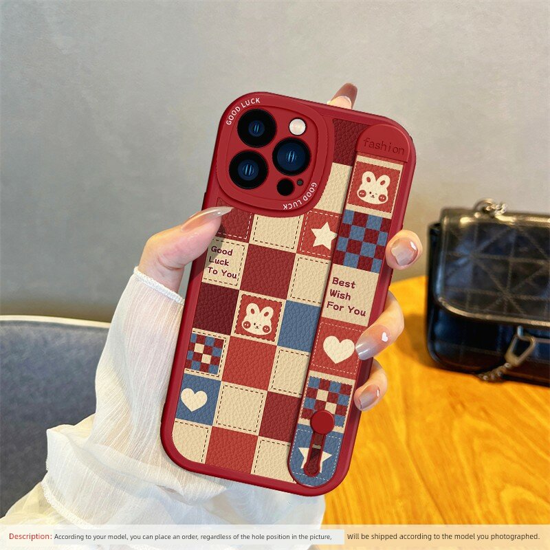 Силиконовый чехол для iPhone 12 с ремешком и рисунком кролика, красный, ударопрочная защита
