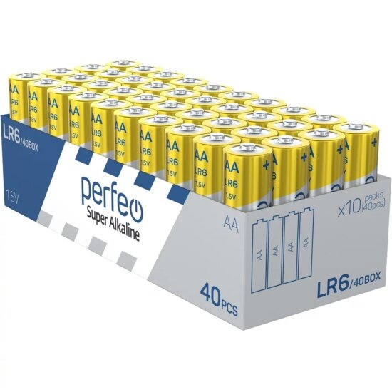 Батарейка алкалиновая Perfeo Super Alkaline LR6/40BOX, тип AA, 40шт, коробка