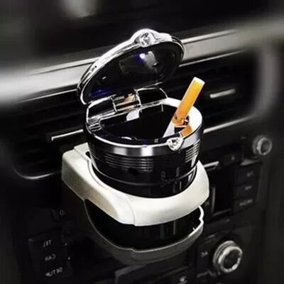 Металлическая автомобильная пепельница черного цвета с креплением на вентилятор, 1 шт.