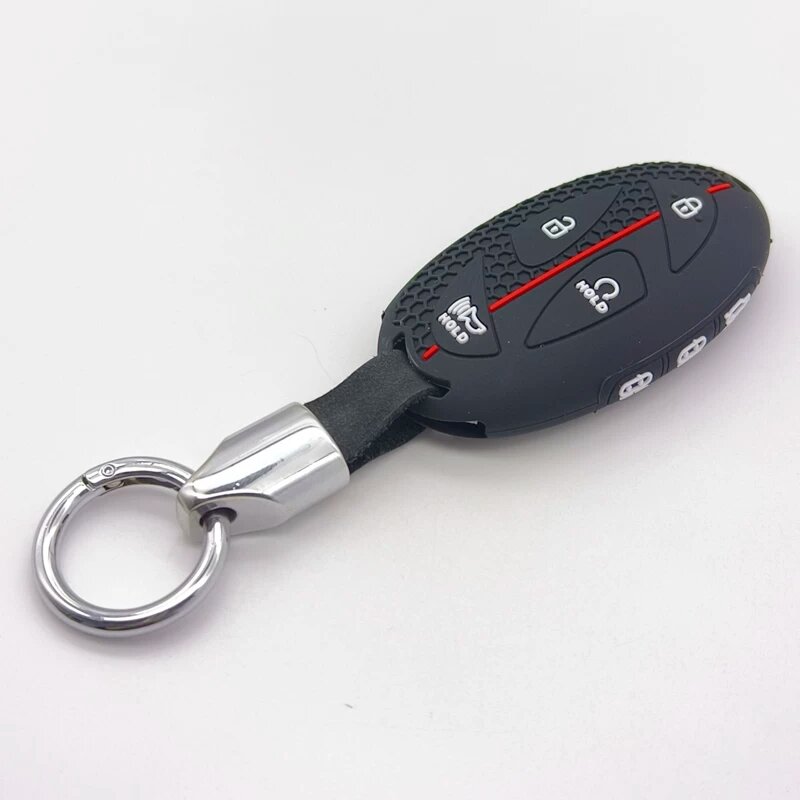 Чехол для ключей Hyundai с креативным кольцом для моделей IONIQ 6, Santa Fe, Tucson - Черный, 4+3 клавиши