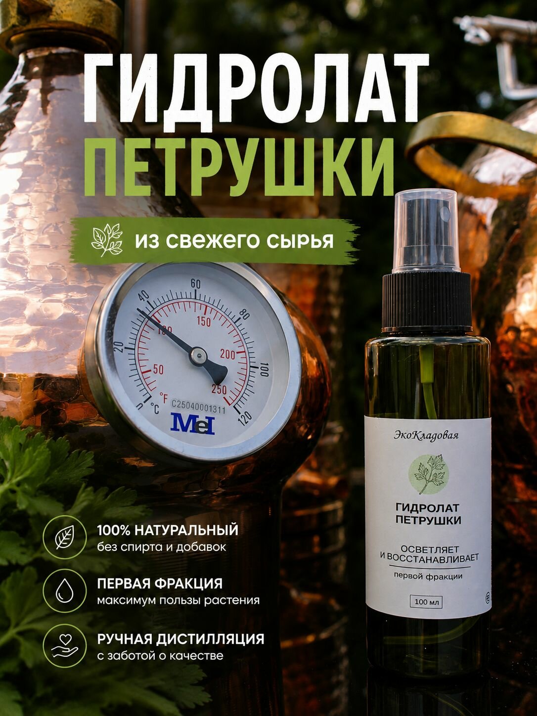 Гидролат петрушки натуральная цветочная вода 100 мл успокаивающий тоник для лица и тела