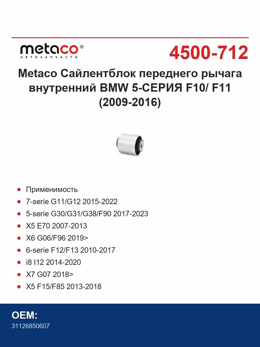 Metaco Сайлентблок переднего рычага внутренний BMW 5-СЕРИЯ F10/ F11 (2009-2016)