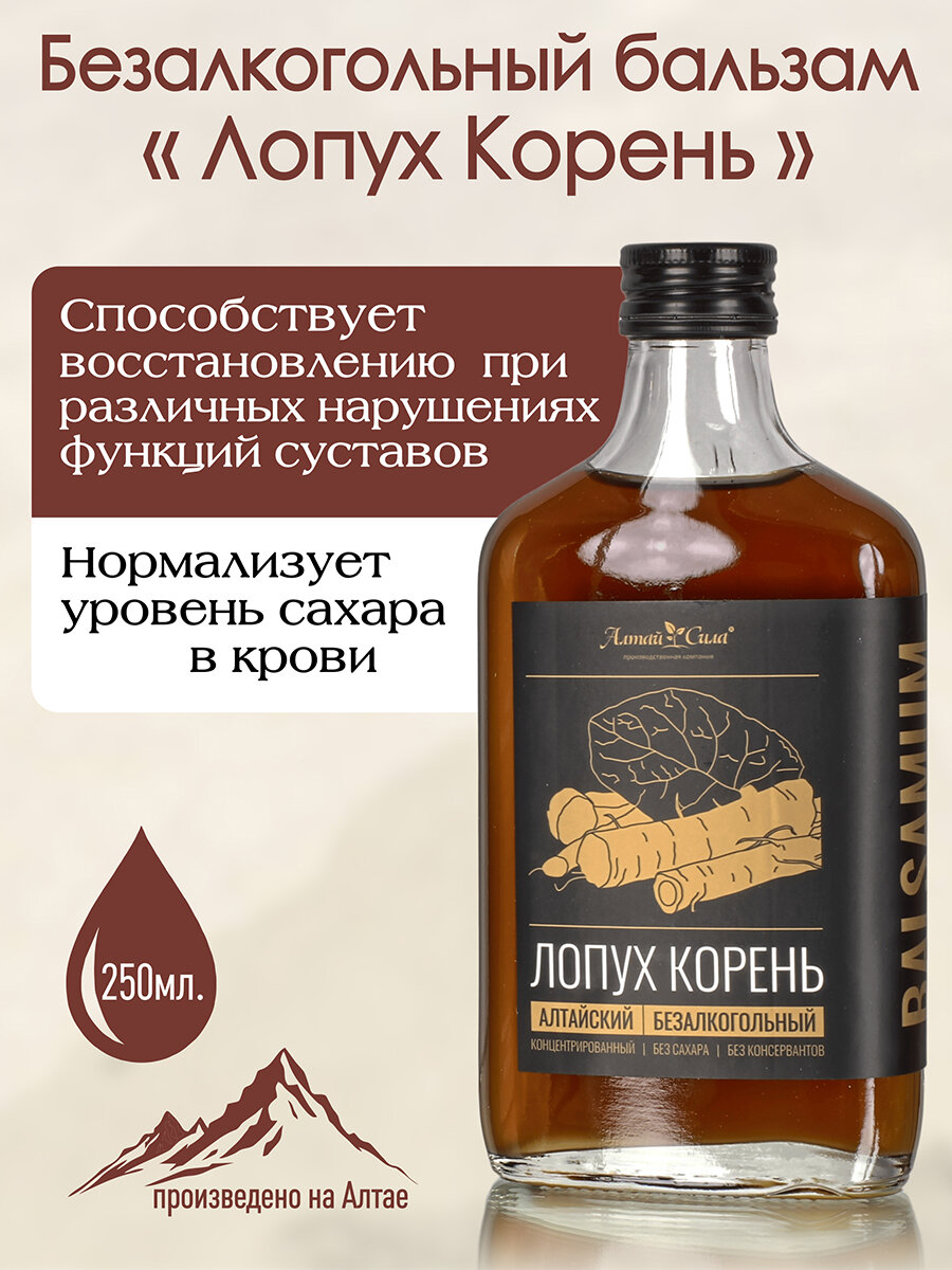 Бальзам безалкогольный Корень Лопуха Большого ( 250мл ) при различных нарушениях функций суставов.