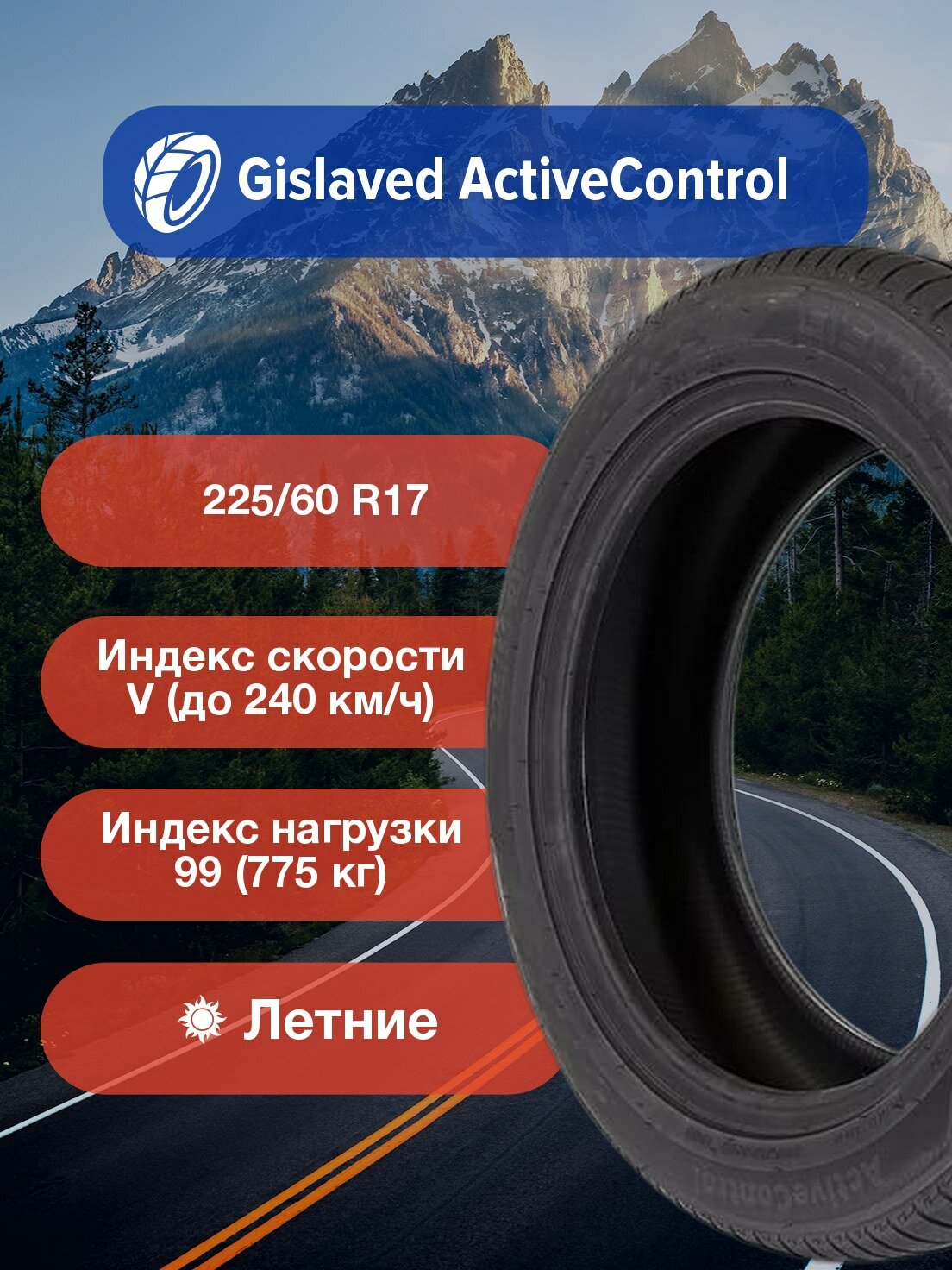 Легковые Летние Шины Gislaved ActiveControl 225/60R17 99V б/к-16100120279 для легковых автомобилей и кроссоверов