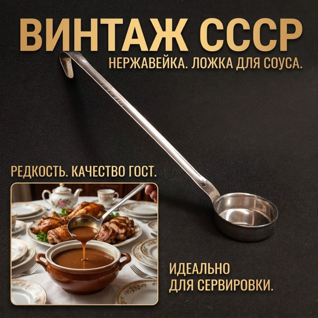 Винтажная ложка для соуса 19 см, нержавеющая сталь СССР