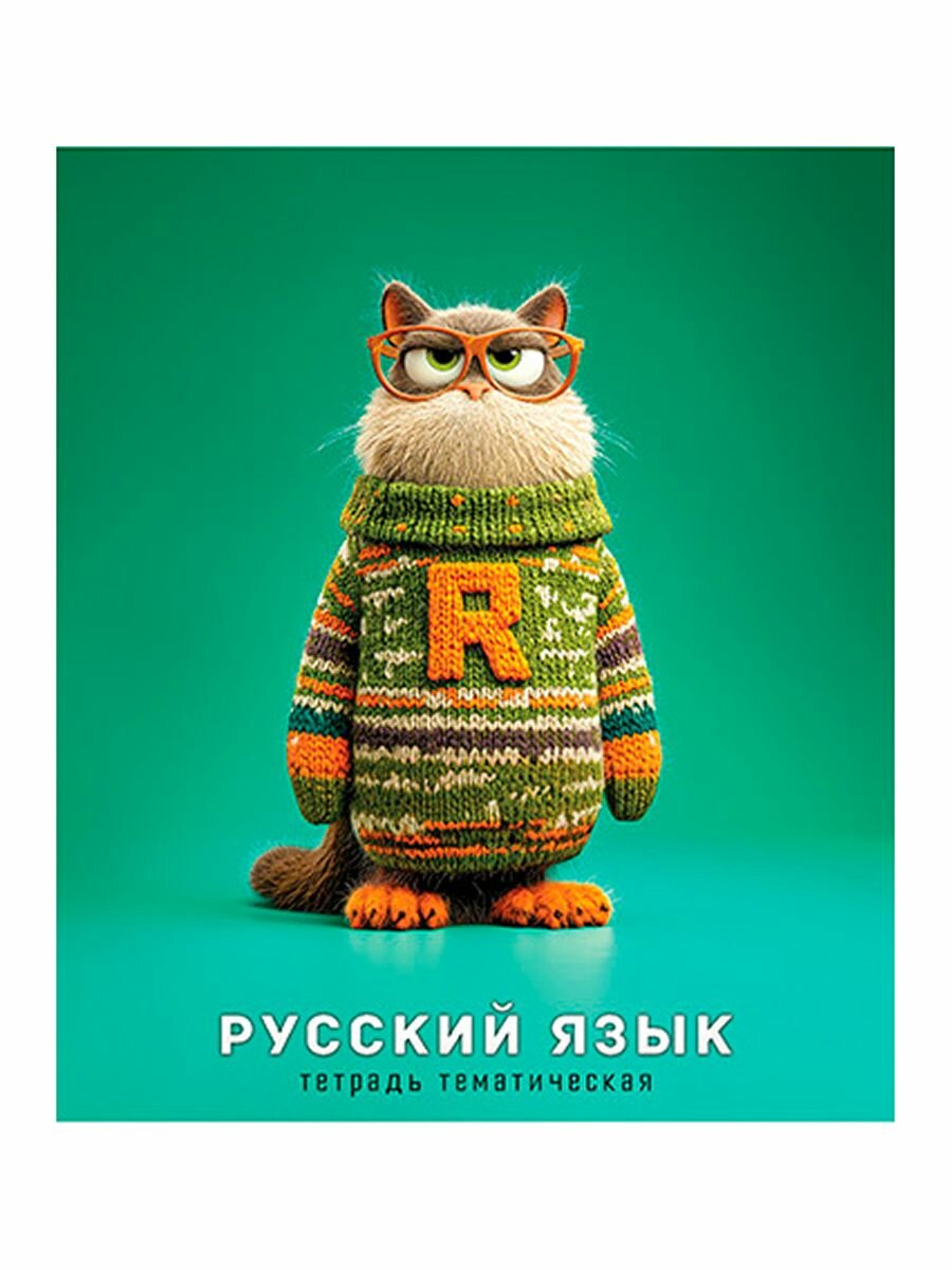 Тетрадь предметная 48 листов КТС Котики в свитерах, для русского языка в линию, лак