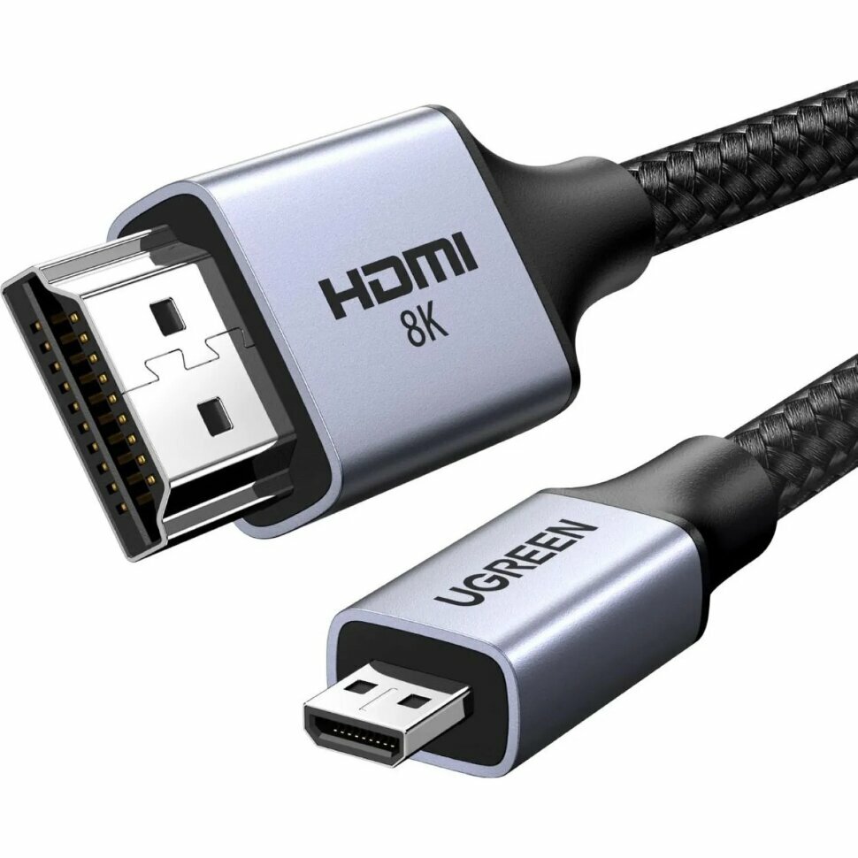 Кабель UGREEN HD164 (15516) Micro HDMI to HDMI 8K Cable. 1м. серый космос, 2162388