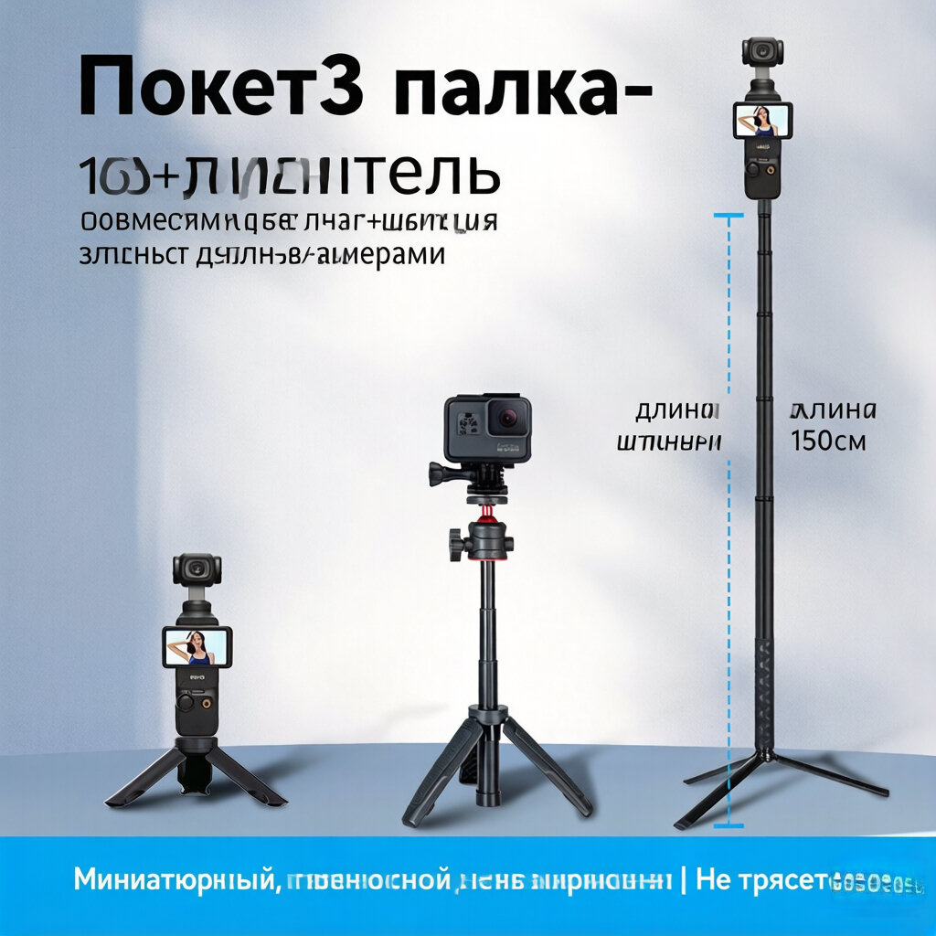 Монопод-тренога 1.8 м, удлинённый для экшн-камер, со стабилизатором, портативный складной