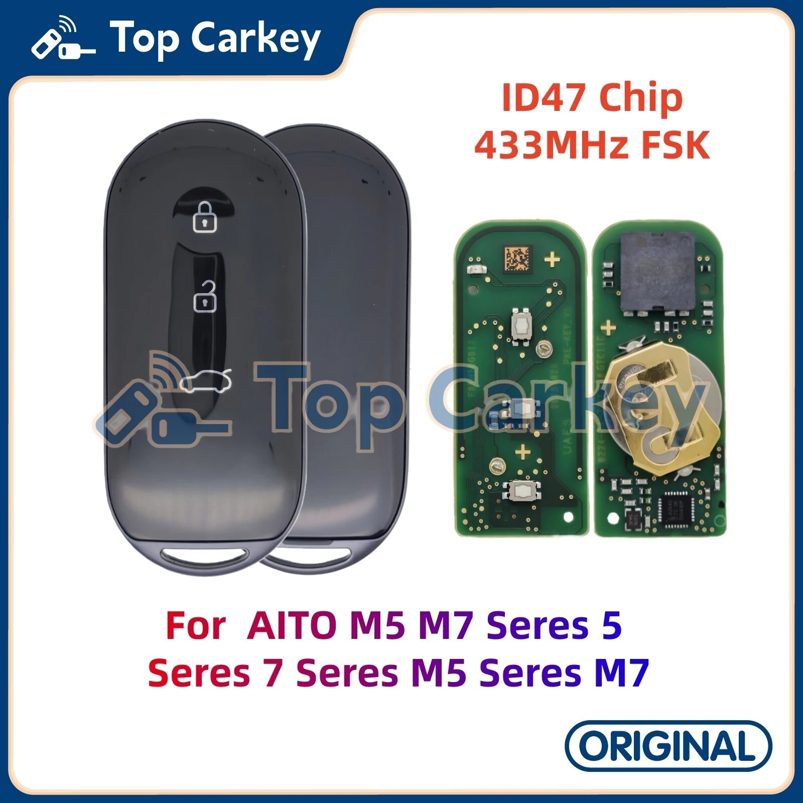 TopCarkey оригинальный OEM умный дистанционный брелок ID47 чип 433 МГц для AITO M5 M7 Seres 5 Seres 7 Seres M5 Seres M7