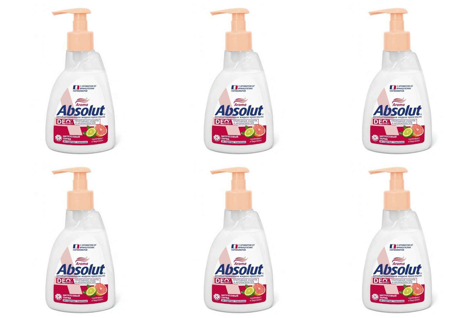 Absolut Жидкое мыло Aroma Deo Effect, грейпфрут и бергамот, 250 мл, 6 шт