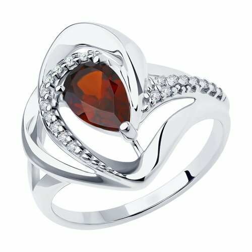 Кольцо, серебро, 925 проба, гранат, фианит