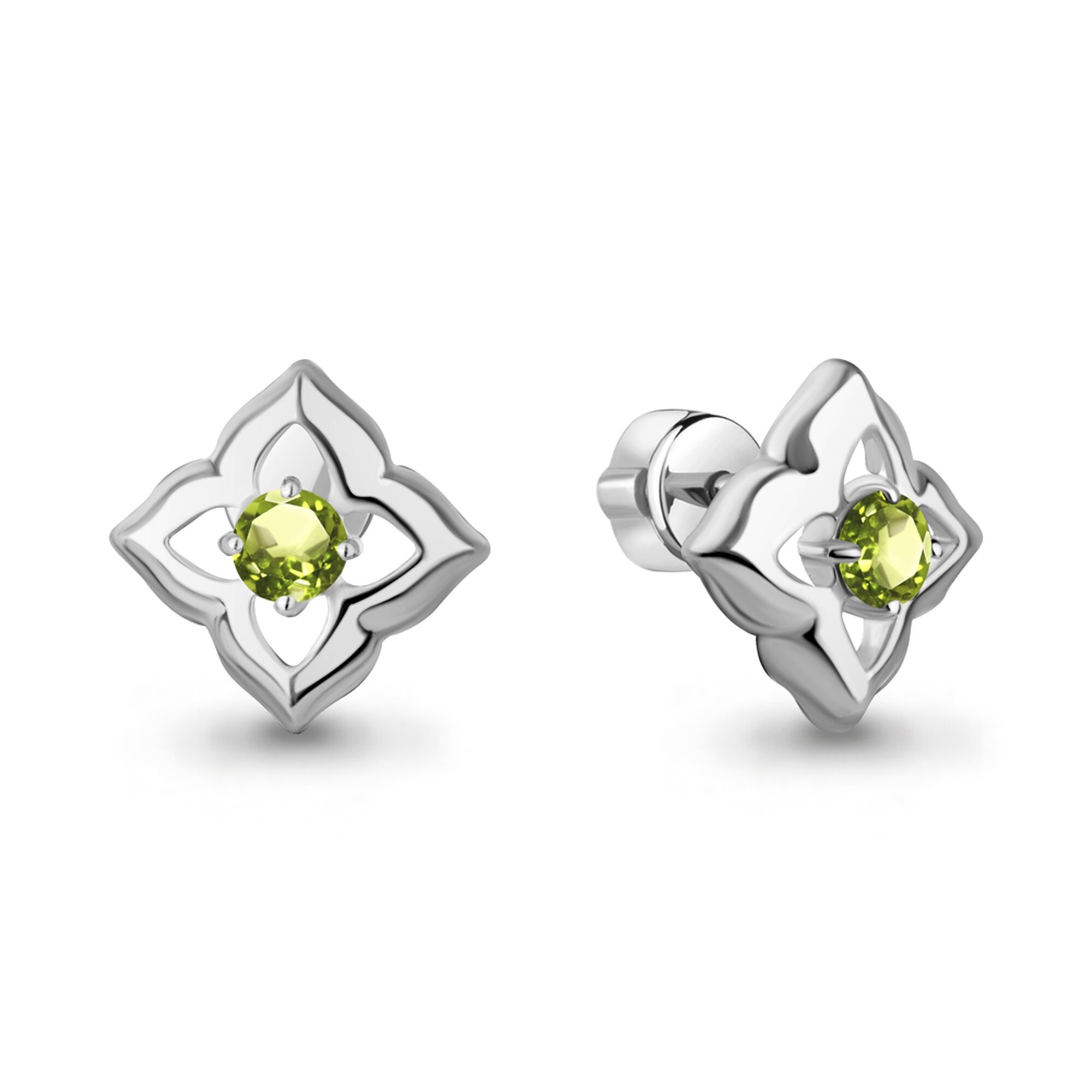 Серьги, серебро, 925 проба, родирование, хризолит