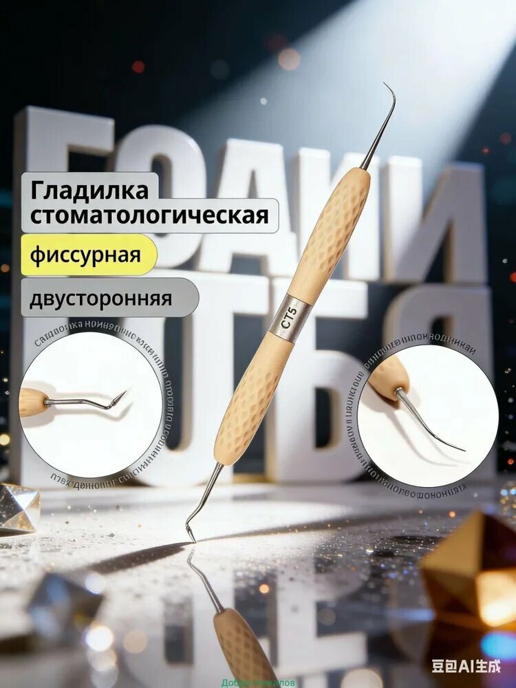 Гладилка стоматологическая двусторонняя фиссурная СТ-5, инструмент для художественной реставрации зубов и моделирования композитов, эргономичная силиконовая ручка, автоклавируемая (134C), бежевая.