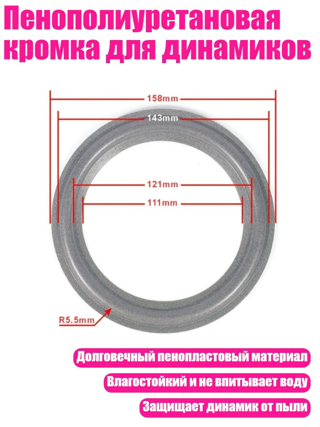 Пенополиуретановая кромка для динамиков, Черный - 6,5 дюймов
