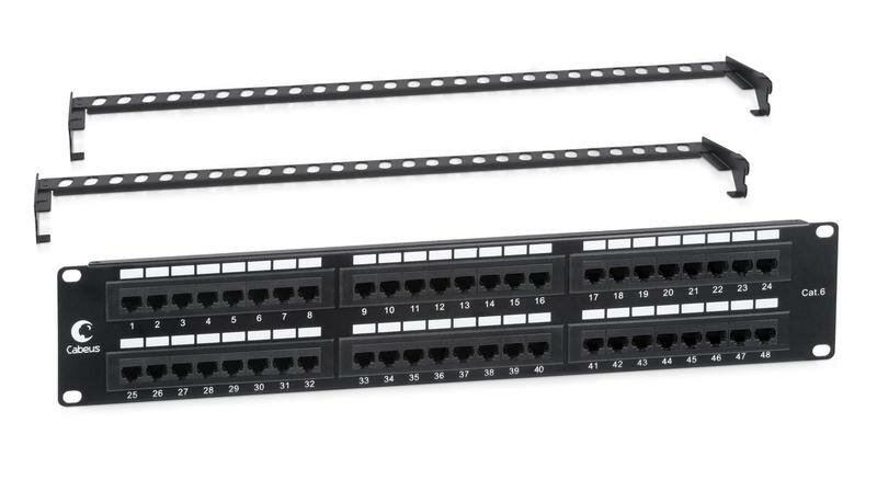 Патч-панель 19дюйм 2U 48 портов RJ45 кат.6 Dual IDC с задн. кабельн. организатором Cabeus 7447c