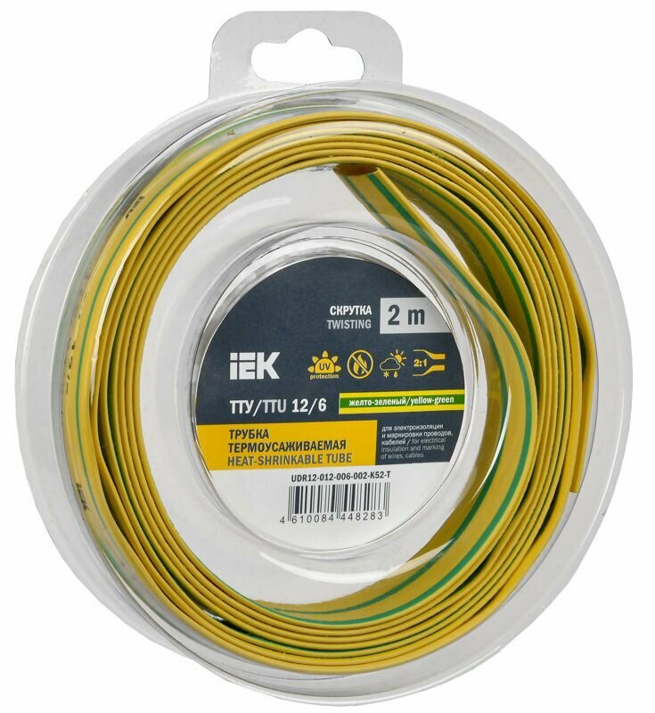 Трубка термоусадочная ТТУ нг-LS 12/6 желт./зел. (уп.2м) IEK UDR12-012-006-002-K52-T