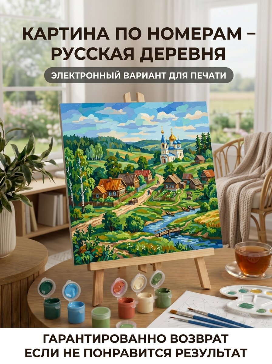 Картина по номерам "Русская деревня", на холсте, PDF-инструкция