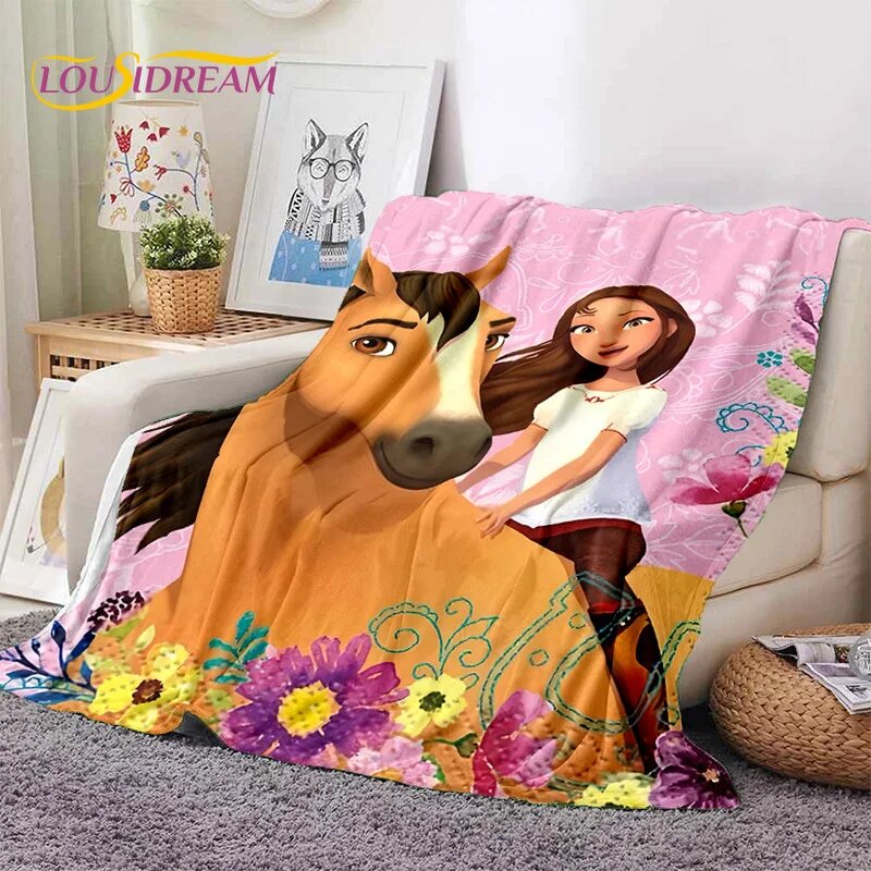 LOUSIDREAM Мультяшные лошадки плед полиэстер/хлопок 180x230cm( 70x90in ), 3