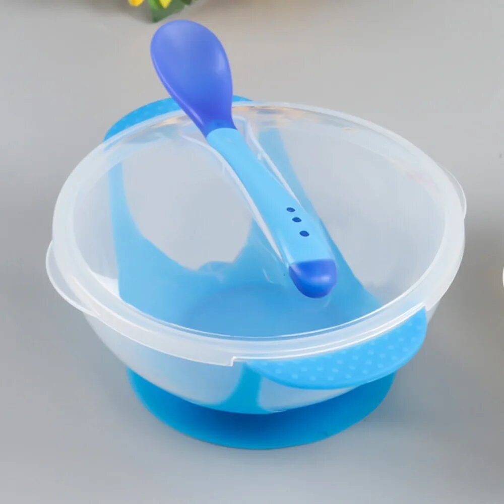 Детская миска с присоской и ложкой, Blue