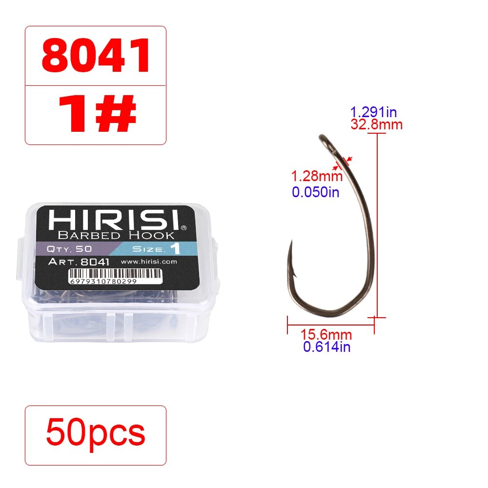 Рыболовные крючки Hirisi 50 шт, колючие, из высокоуглеродистой стали Size 1