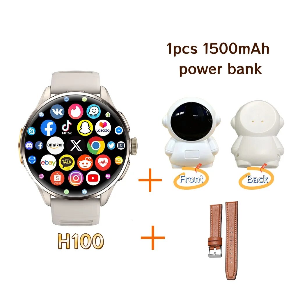 H100 Smart Watch 1.6' AMOLED, Silver, Leather Strap
