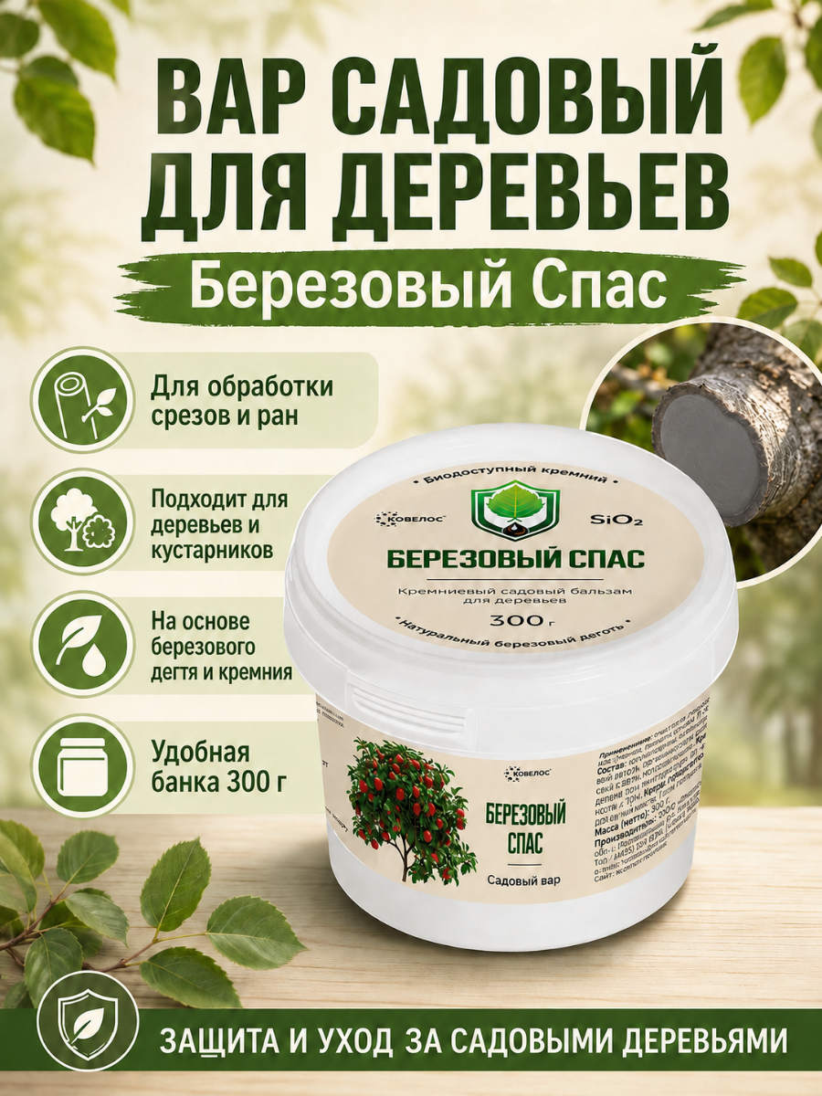Садовый вар Ковелос, с березовым дёгтем, для деревьев, 300гр