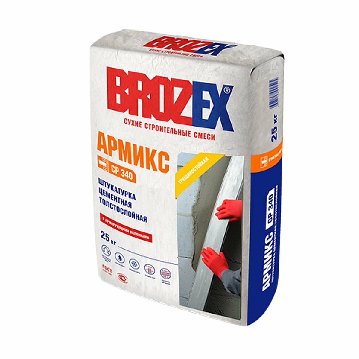 Штукатурка цементная СР 340 Армикс для стен 25 кг, ШС34, BROZEX