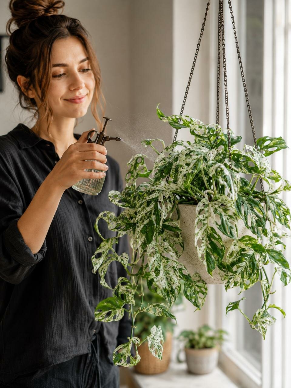 Монстера Фрозен Фреклес (Monstera Adansonii Frozen Freckles) D6см, живой цветок