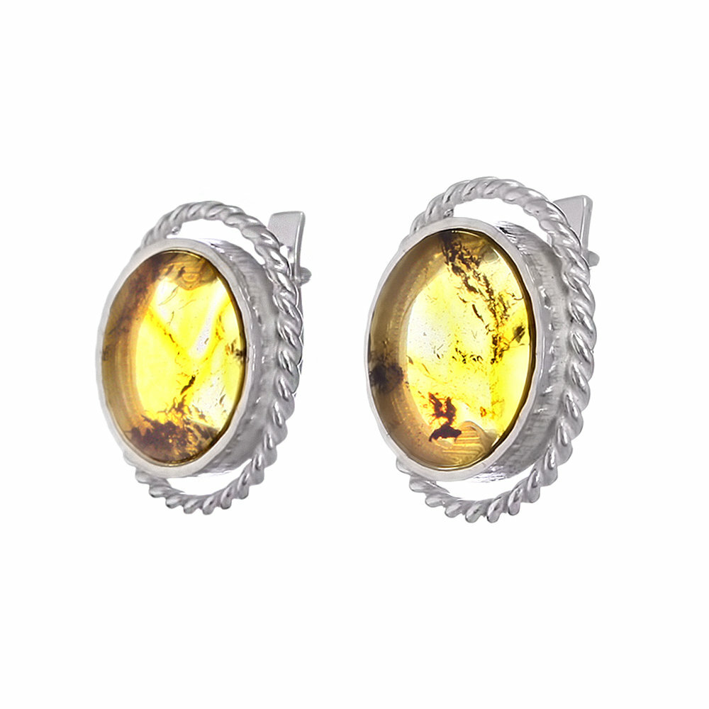 Серьги, серебро, 925 проба, янтарь