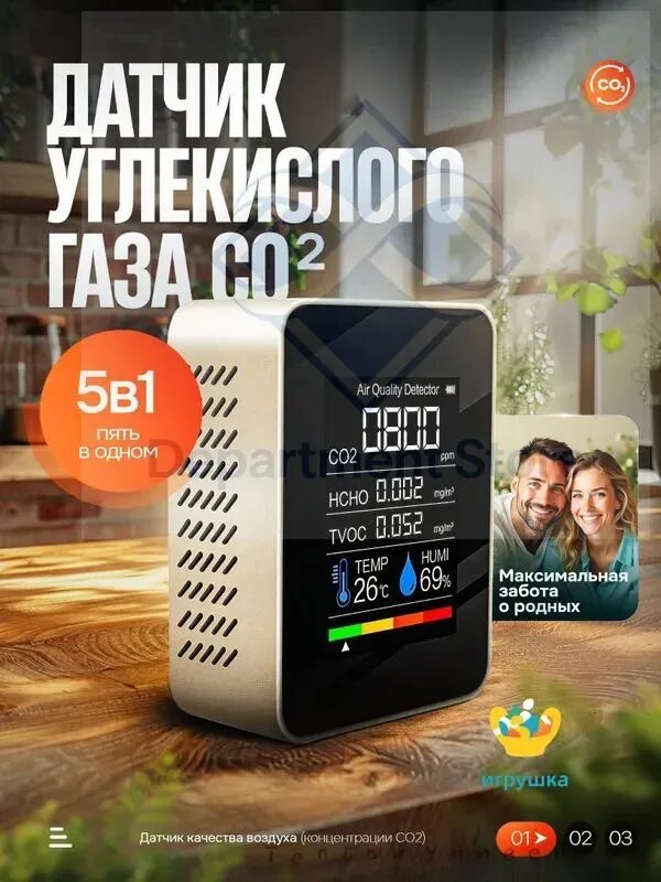 Датчик качества воздуха 5в1 для дома, измеряет CO2, HCHO, TVOC, температуру и влажность