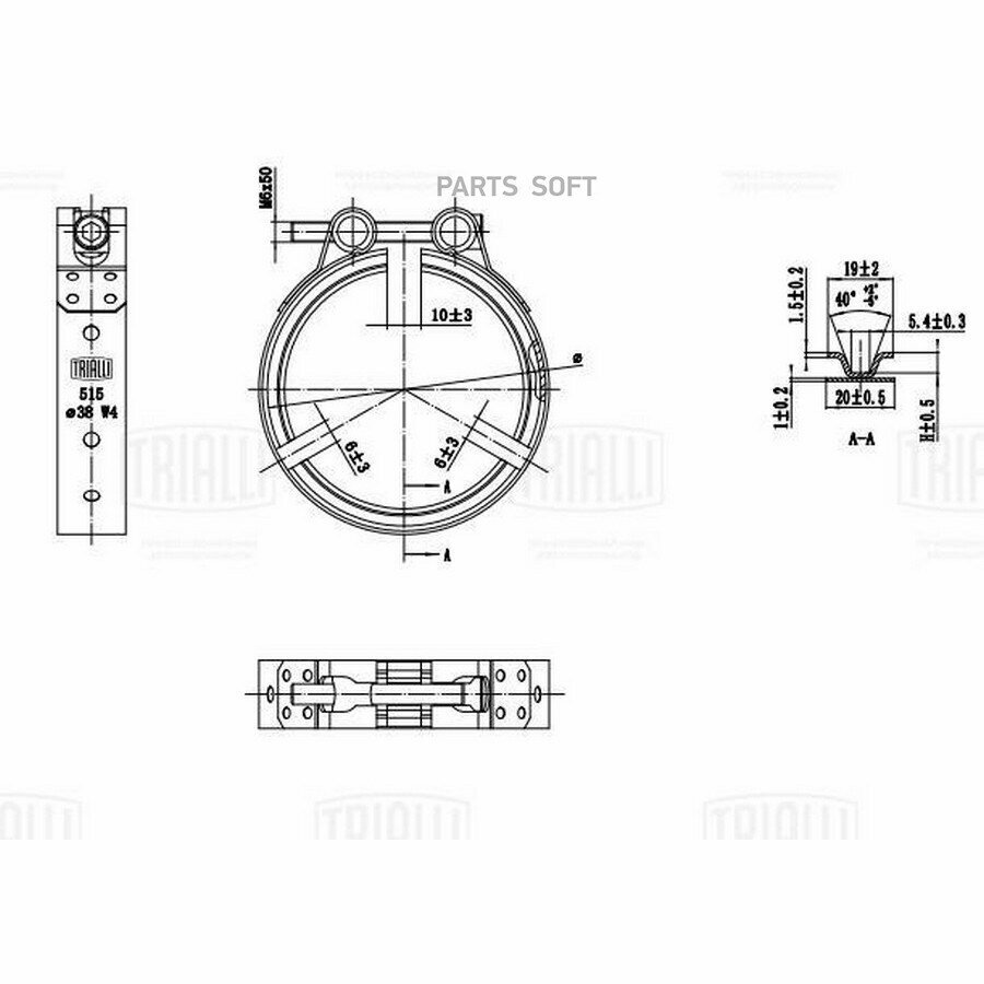 TRIALLI VCB 45 SS Хомут глушителя V-band с фланцами D=45 мм (нерж. сталь) (VCB 45 SS)