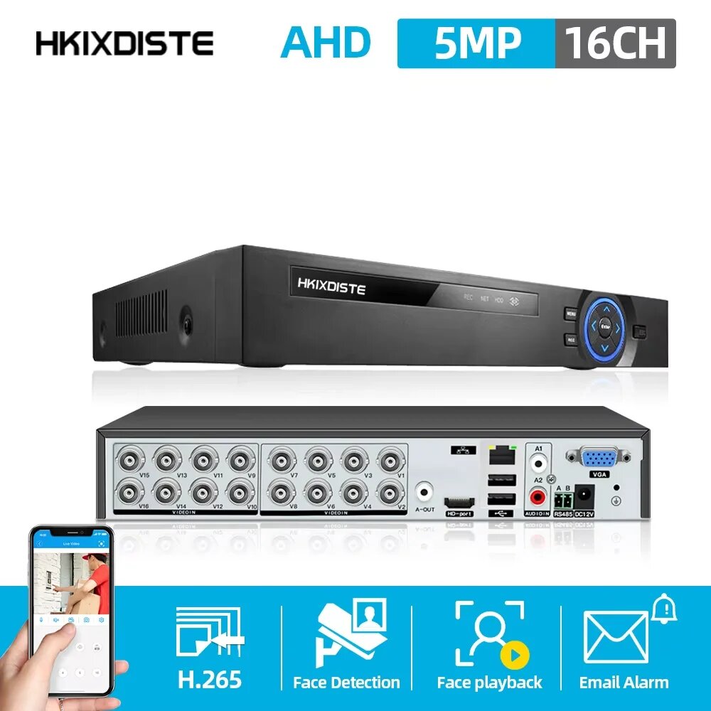 16-канальный AHD DVR 5MP 16CH AHD/CVI/TVI DVR 2592*1944 5MP видеорегистратор CCTV гибридный DVR NVR HVR 6 в 1 система охранной сигнализации
