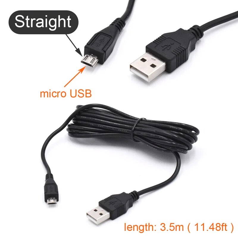 USB-кабель для зарядки видеорегистратора с портами Micro USB и Type-C, длина 3.5 метра (11.5 футов)