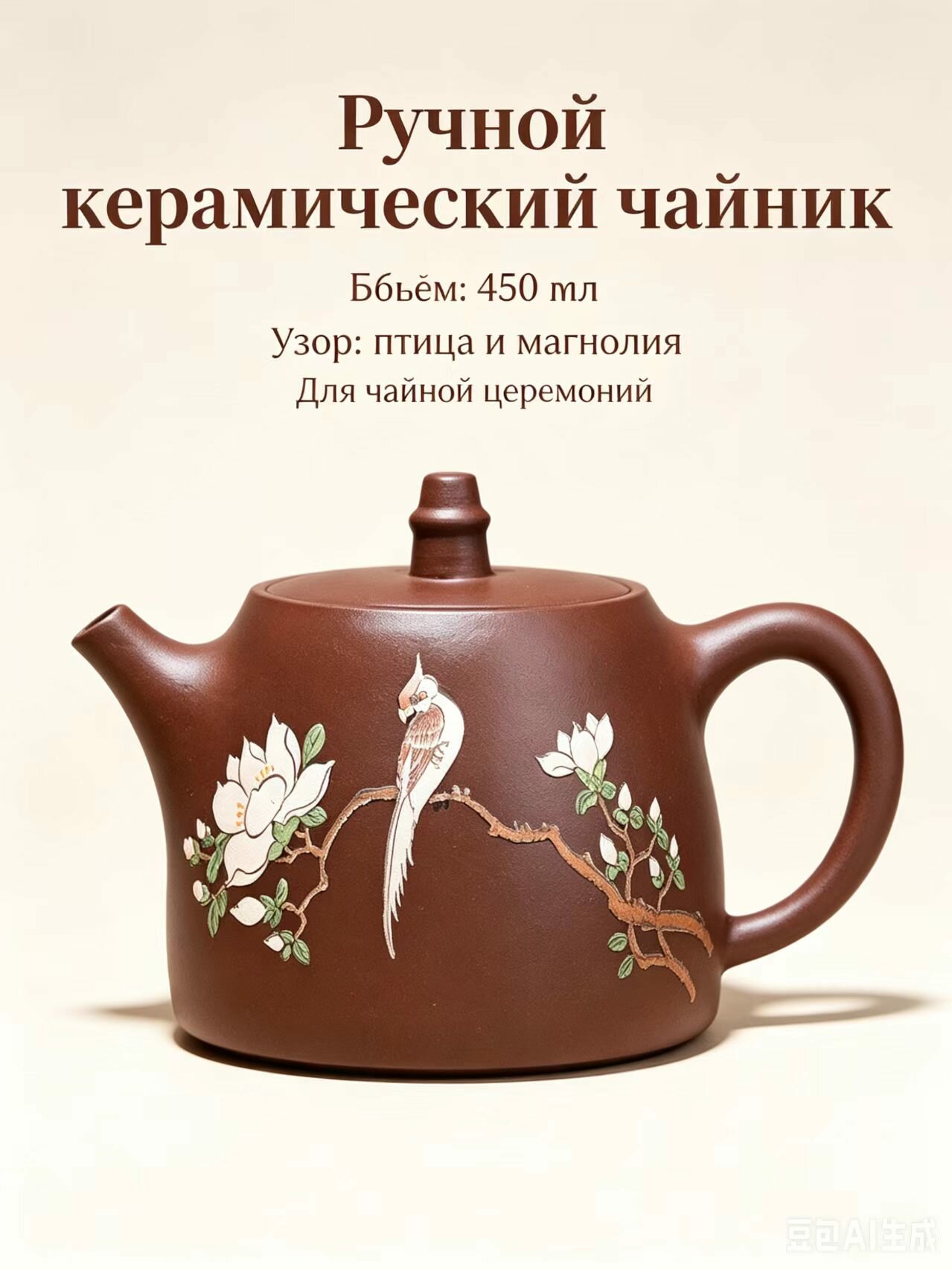Фиолетовый глиняный горшок ручной работы с рисунком птицы, используемый в чайном искусстве, 450 мл