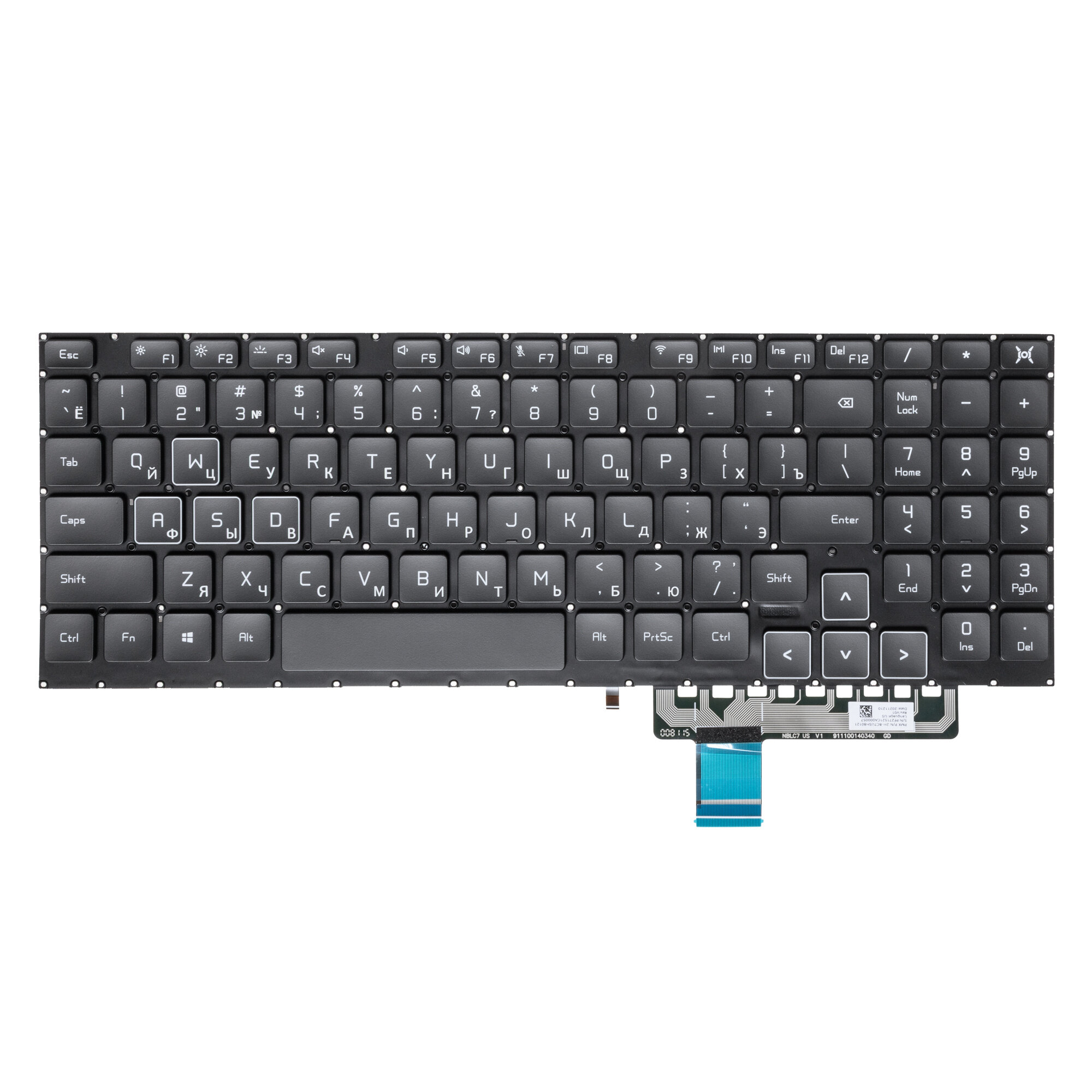 Клавиатура с подсветкой для ноутбука Honor Hunter V700 FRD-WFD9 / Honor Hunter V700 FRR-WFD9 / Honor Hunter V700 FRR-WFG9 / Honor Hunter V700 FRD-WFG9 / Honor Hunter V700 FRD-WX9 - черная