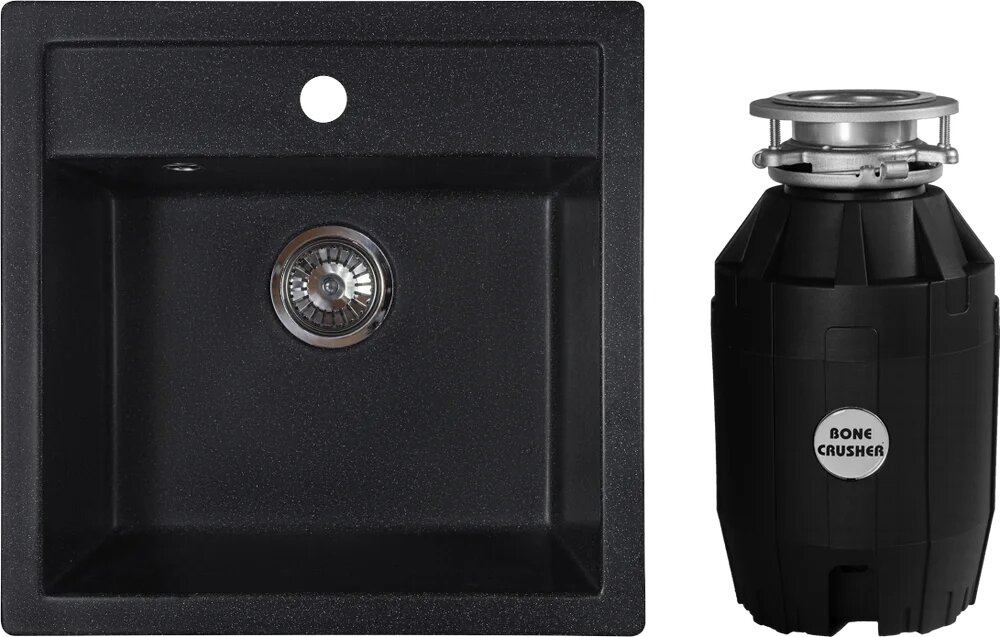 Комплект Мойка Reflexion Zia RX1251СL 51x50, уголь, кварц / Измельчитель Bone Crusher BC 810-AS электрический, нержавеющая сталь