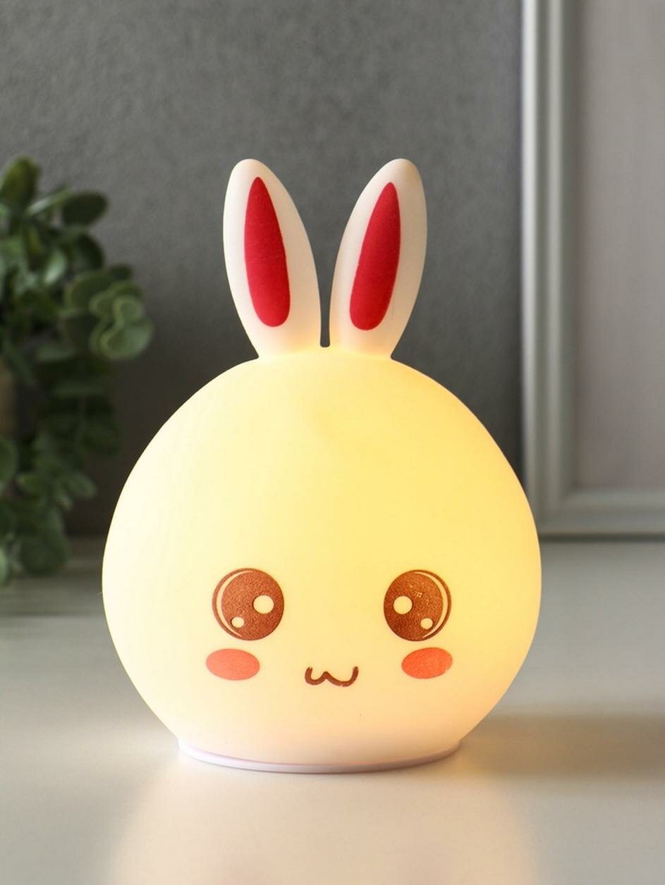 Фигурка светящаяся RISALUX «Антистресс зайчонок», мякиш, ночник, силикон, 4×LED, USB, 16×11×10.5 см