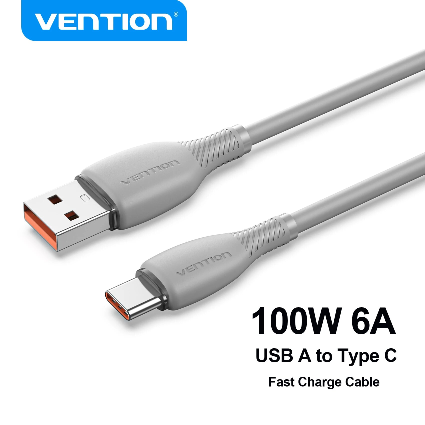 Кабель Vention USB-A на Type-C 100W 6A, 1.5м, серый