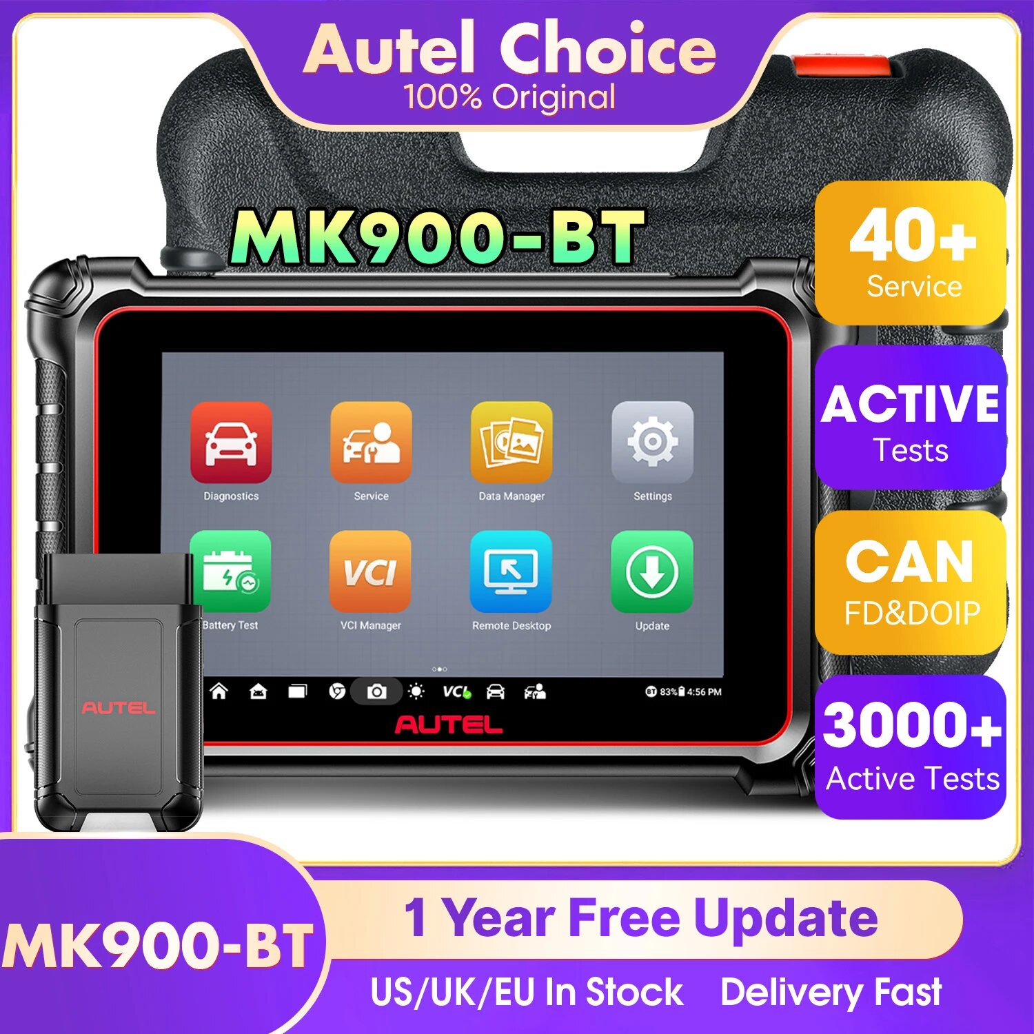Автоматический диагностический инструмент Autel MaxiCOM MK900BT MK900-BT с двусторонней связью CAN FD/DOIP автомобильный сканер OBD2, обновление MK900 MK808BT Pro