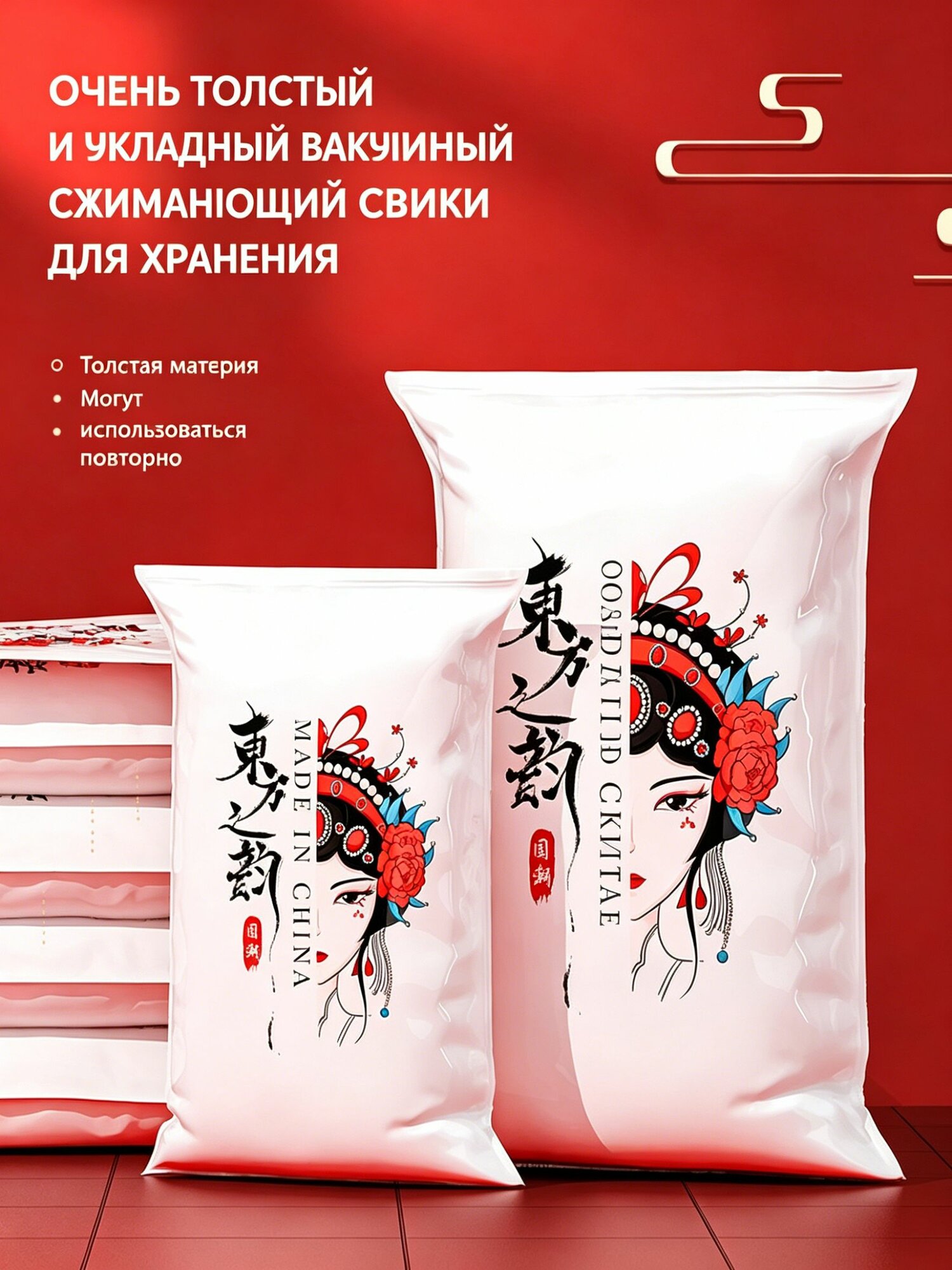 Маленький вакуумный пакет с принтом для одежды и белья, 1 шт