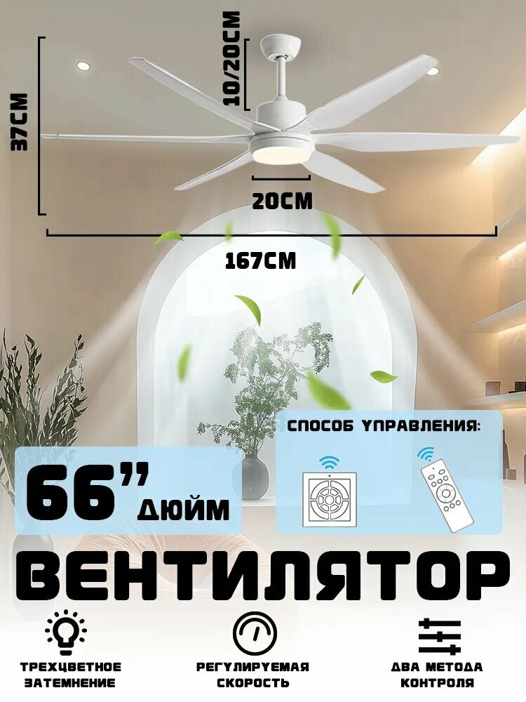 HOMELINK Потолочный вентилятор ZY192, белый, прозрачный