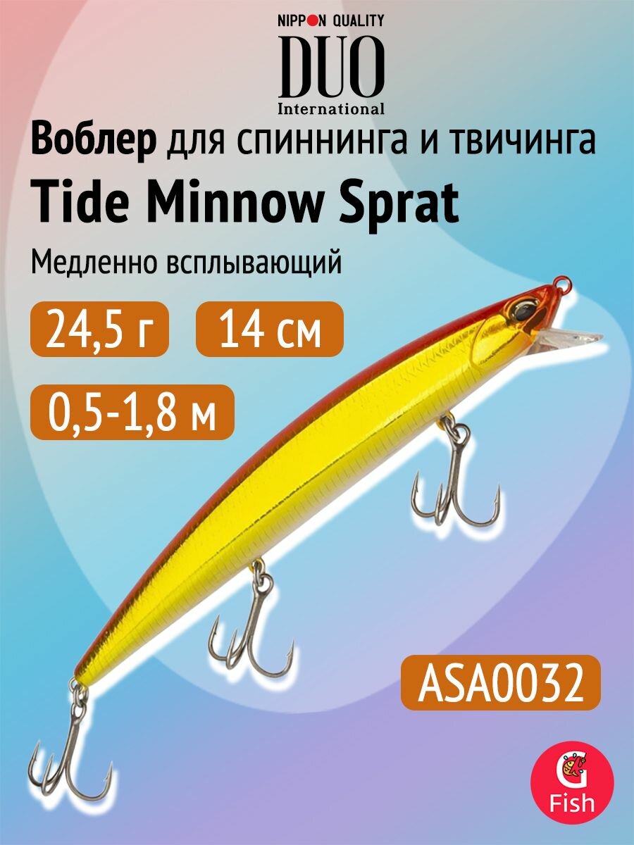 Воблер для рыбалки DUO Tide Minnow Sprat 140 SF, ASA0032 Red Shiner, 140 мм, 24,5 г, медленно всплывающий, минноу