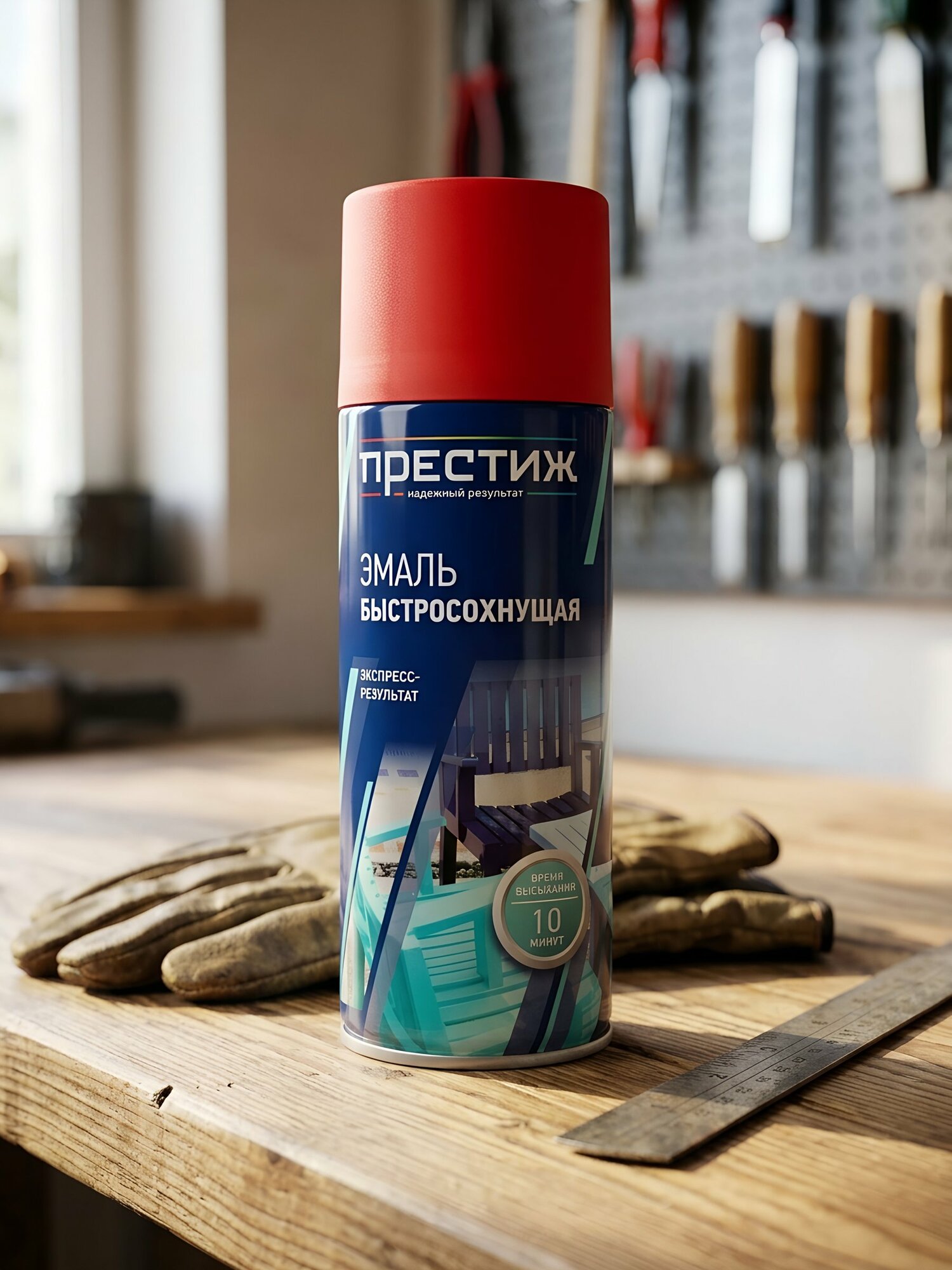 Эмаль аэрозольная Престиж универсальная быстросохнущая акриловая полуглянцевая огненно-красная 520 мл для любых поверхностей