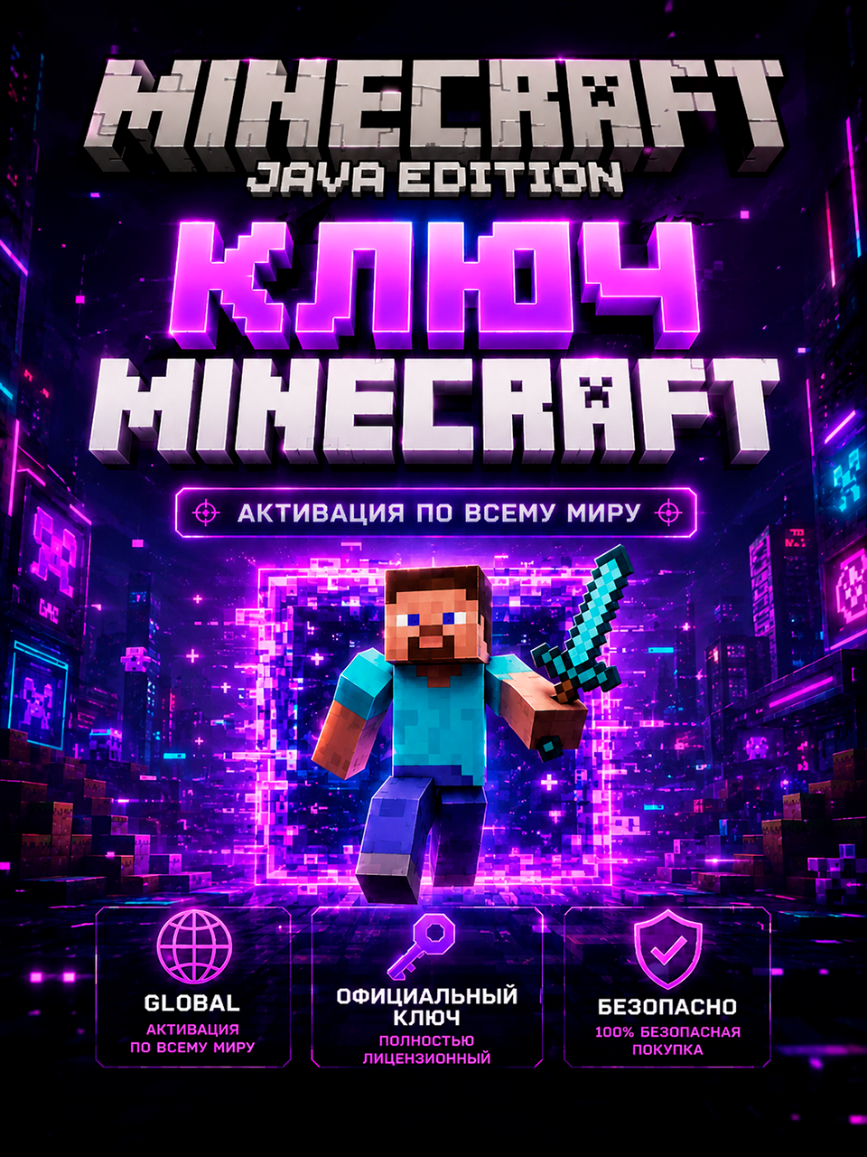 Minecraft: Java & Bedrock Edition — лицензионный ключ активации Microsoft для ПК, гарантия