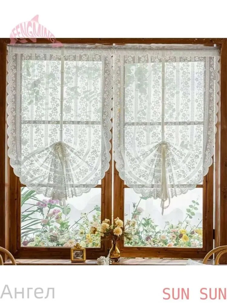 Тюль 60x120 см с креплением Петли, белый. Декоративные занавески.