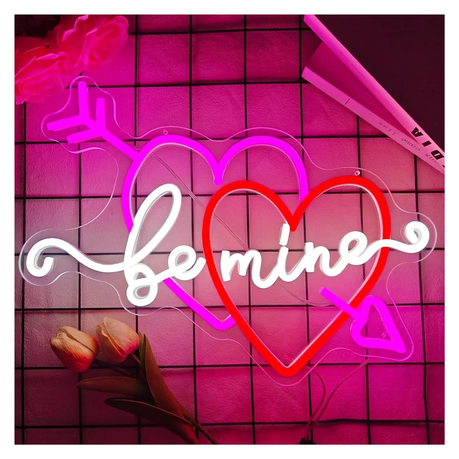 Неоновая вывеска Be Mine светодиодная, в форме сердец, питание от USB 40.2cmx31cm