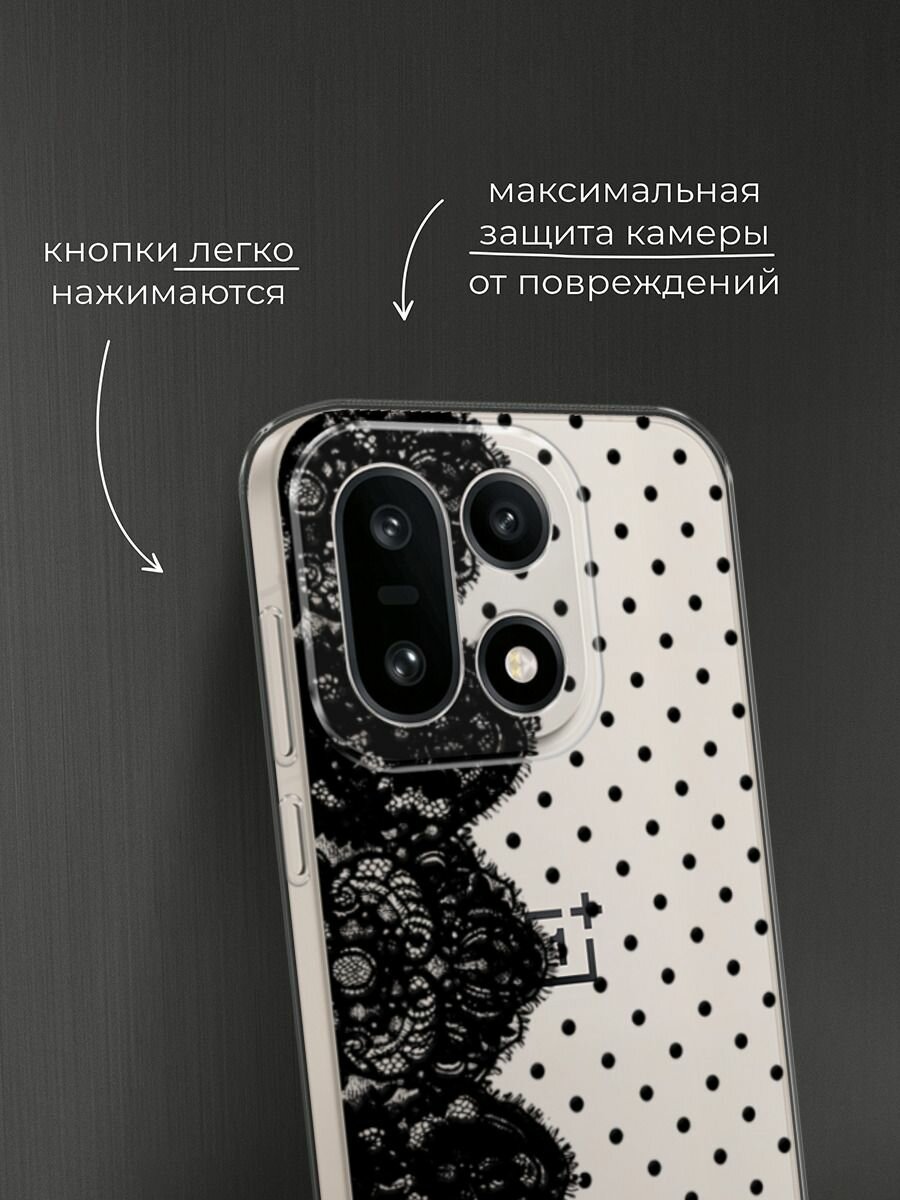 Силиконовый чехол на OnePlus 15 / Ван Плас 15 с принтом Черное кружево и горошек — фото 1