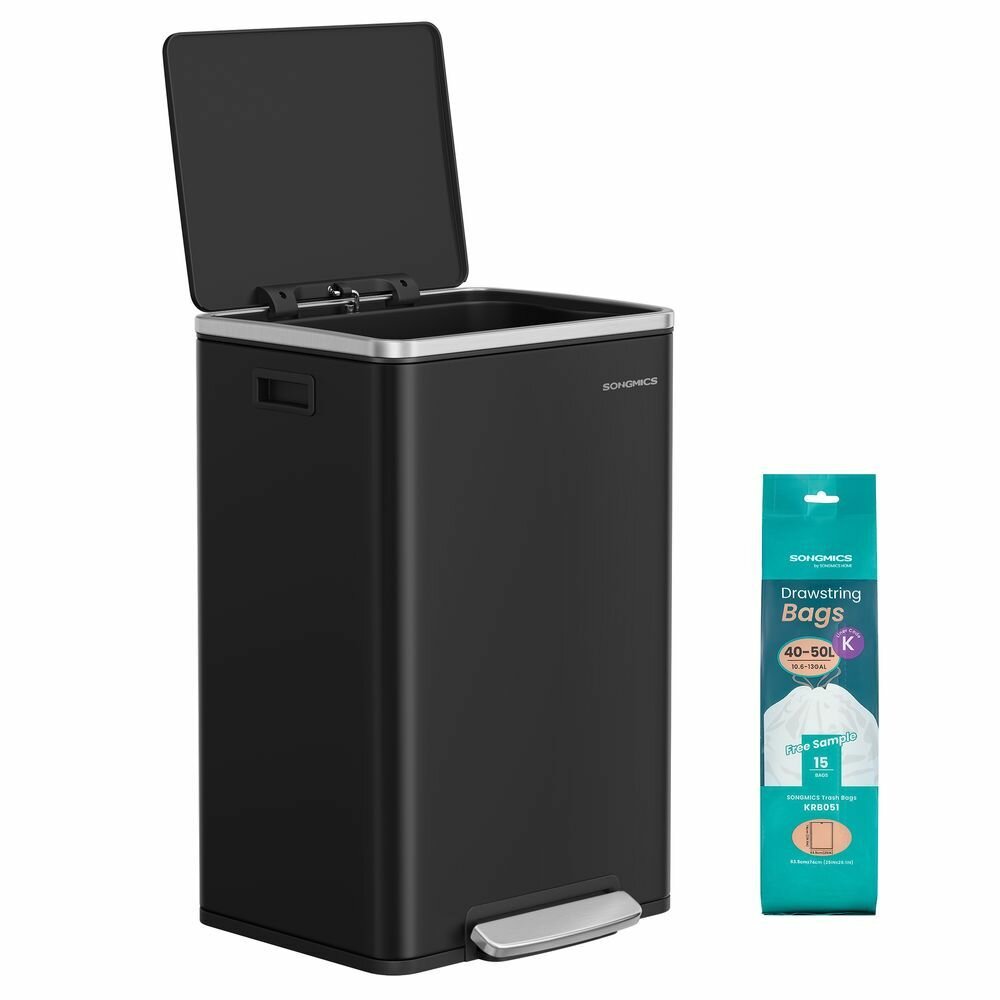 Мусорное ведро SONGMICS из нержавеющей стали, 50 л, цвет черный, LTB595B02