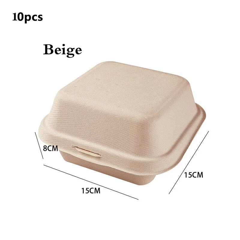 Одноразовые биоразлагаемые коробки для бургеров из бумаги Бежевый, 10pcs-Beige