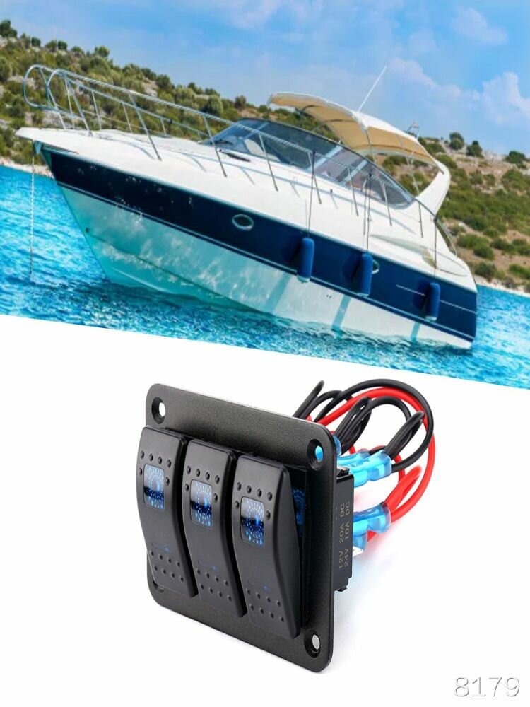 Панель выключателей с синей подсветкой, 12V/24V, 10-20A, черный, для автомобилей и судов — фото 1